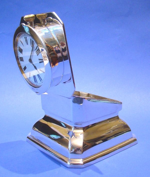 Edwardian Antique Silver Double Faced Clock Desk Inkwell- Daniel ...